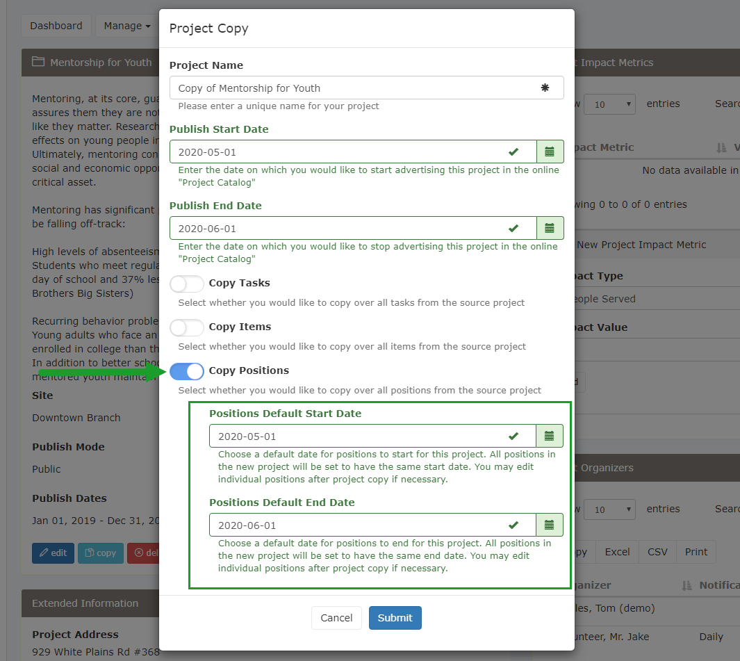 Project Copy – VolunteerMatters Support